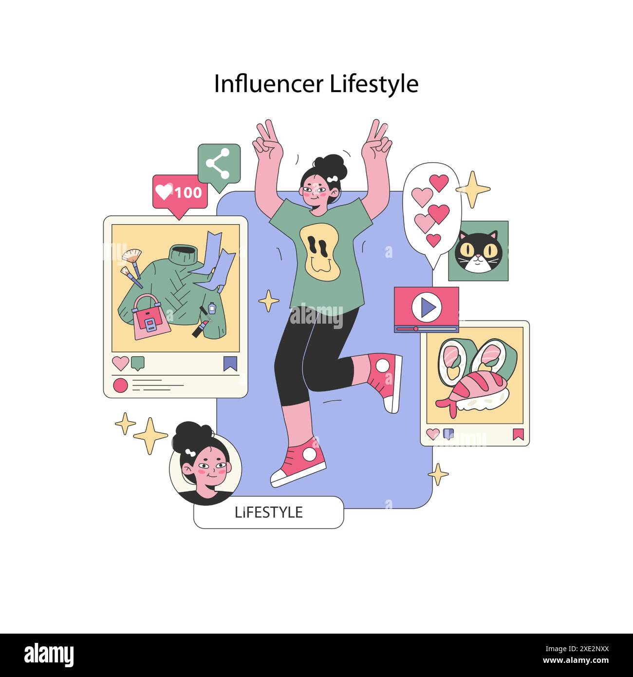 Social Influencer concept. Digital creator sharing trendy lifestyle ...