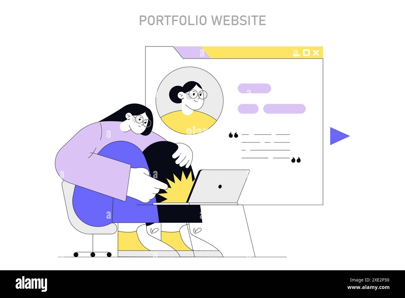 Portfolio Website concept. A person curating their online portfolio on ...