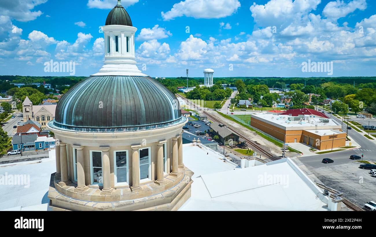 Aerial View of Historic Courthouse and Quaint Small Town in Indiana ...