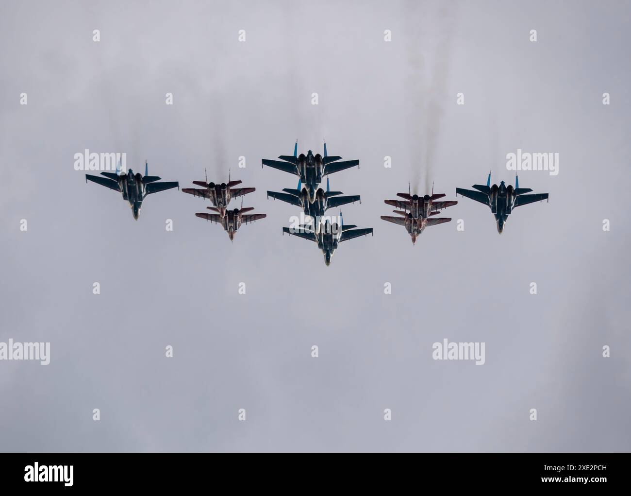 MOSCOW, RUSSIA - MAY 7, 2021: Avia parade in Moscow. group jet fighter ...