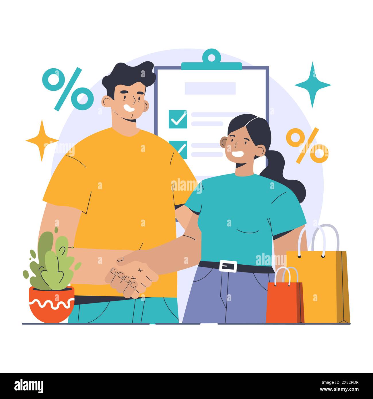 Direct Sales dynamic. Man and woman finalize a deal, sealing with a ...