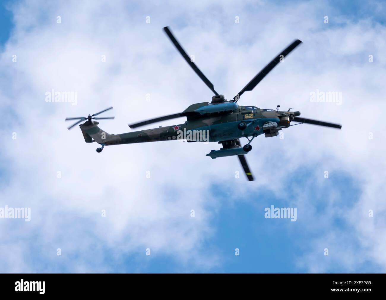 KUBINKA, RUSSIA - May, 15, 2021: attack helicopters Mil Mi-28, STRIZHI ...