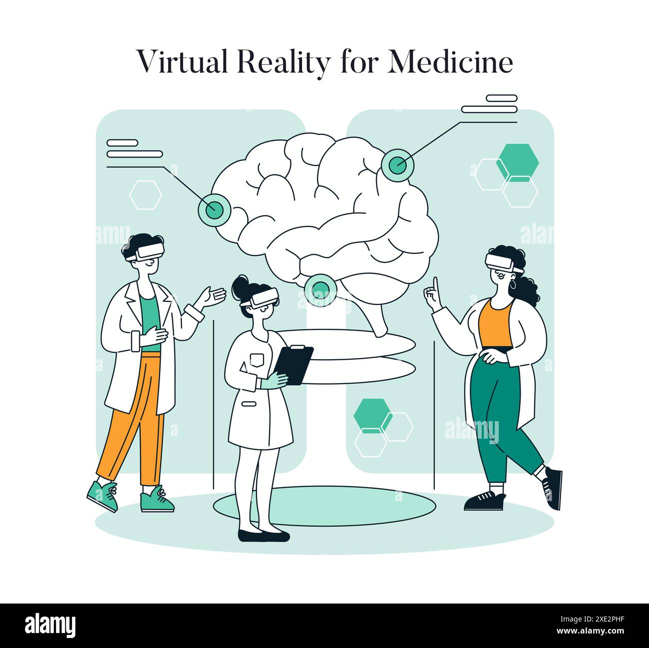 Healthcare Innovation concept. Doctors engage with a virtual brain ...