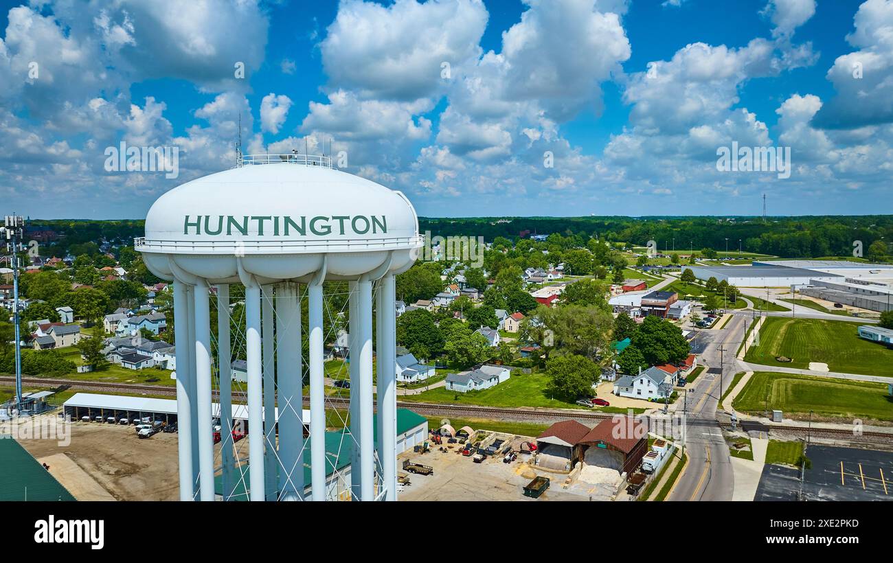 Aerial View of Huntington Water Tower and Town Layout Stock Photo - Alamy