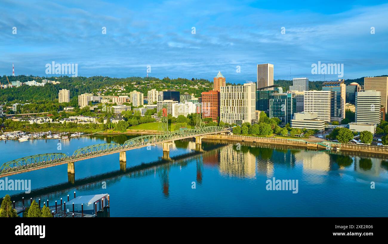 Aerial View of Hawthorne Bridge and Downtown Portland Skyline Stock ...