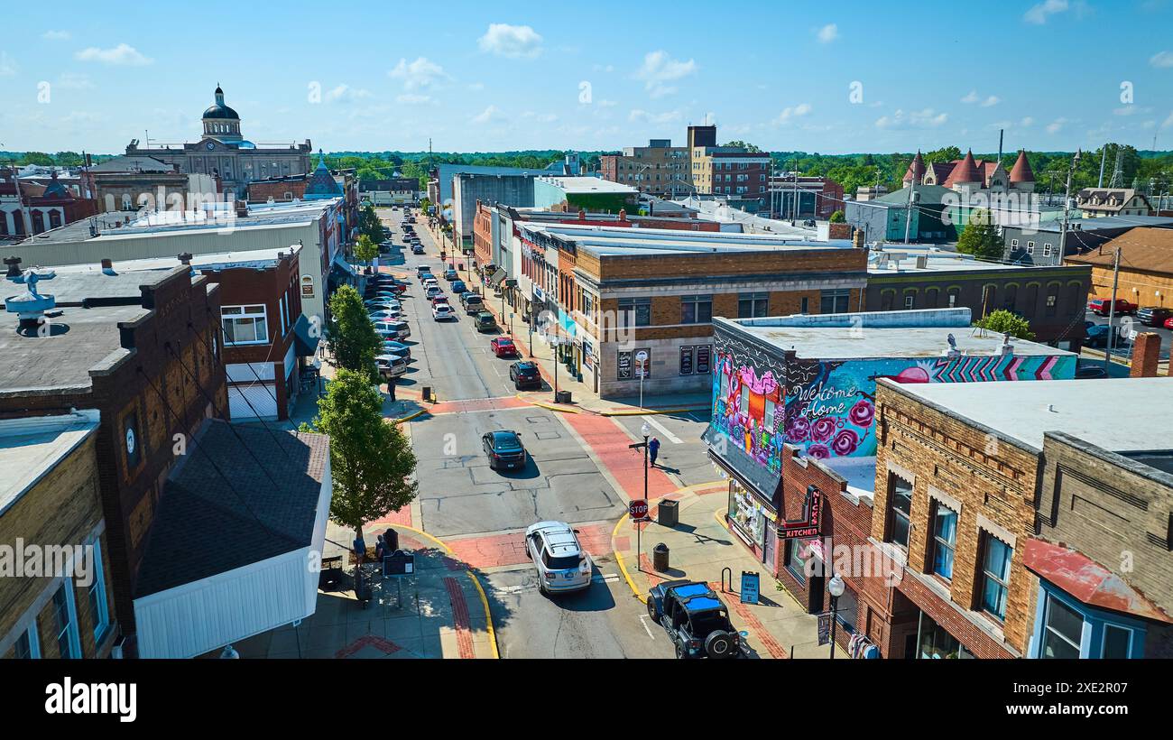 Aerial View of Vibrant Downtown Huntington Indiana with Historic ...