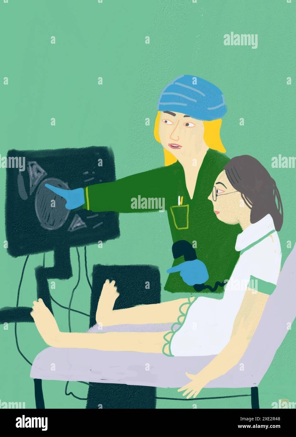 doctor performs ultrasound diagnosis and informs the patient Stock ...