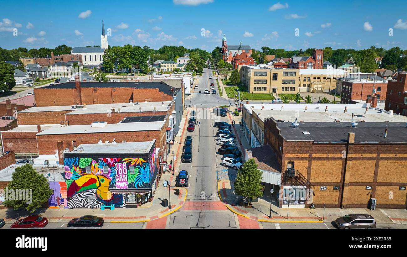Aerial View of Small-Town Street Art and Historic Architecture Stock ...