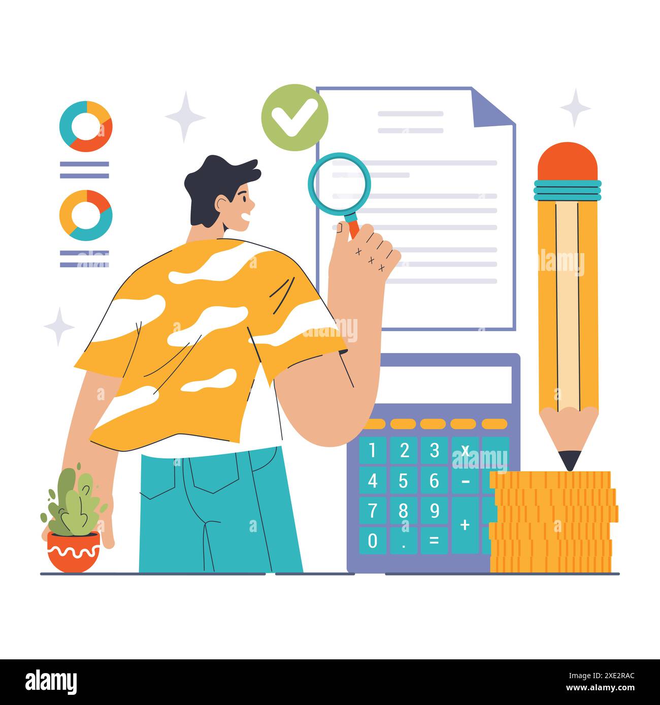 External Audit concept. Focused man reviewing a detailed report ...