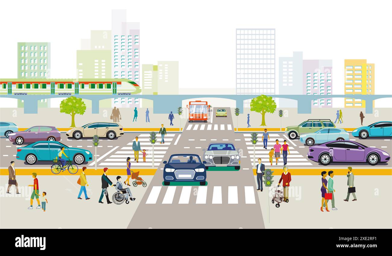 City overview with traffic information illustration Stock Photo - Alamy