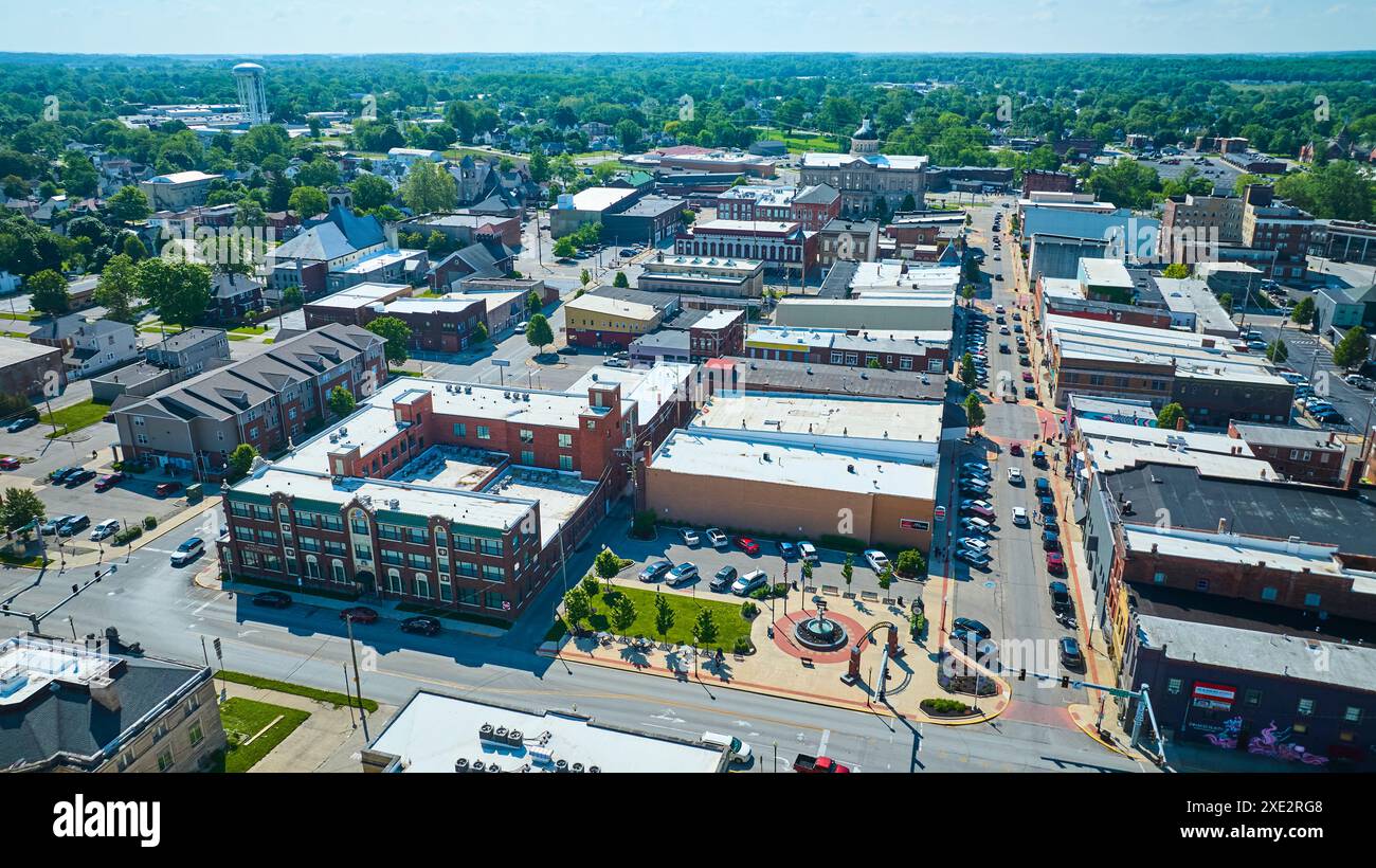 Aerial View of Huntington Indiana Downtown and Rotary Centennial Park ...