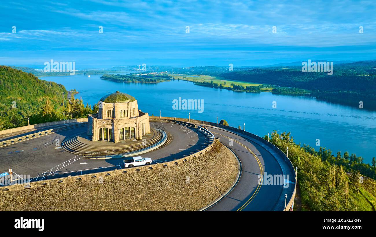 Aerial View of Vista House Overlooking Columbia River at Dawn Stock ...