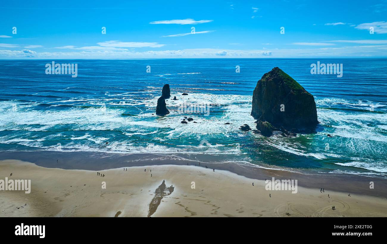 Aerial View of Haystack Rock and Cannon Beach, Oregon Coast Stock Photo ...