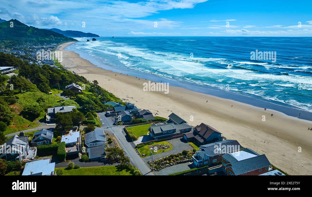 Aerial View of Cannon Beach Haystack Rock and Coastal Town Stock Photo ...