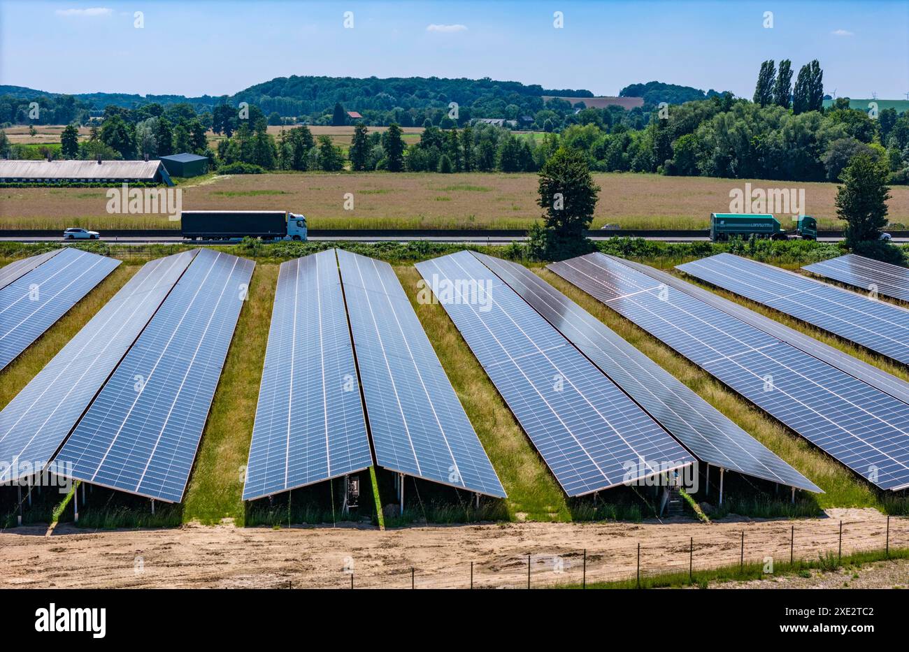 Solar park near Neukirchen-Vluyn, along the A40 highway, over 10,000 solar modules spread over 4 ...