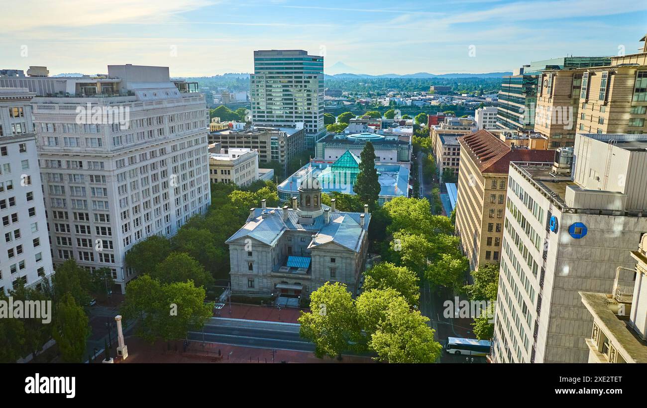 Aerial View of Historic Courthouse Amidst Downtown Portland Oregon ...