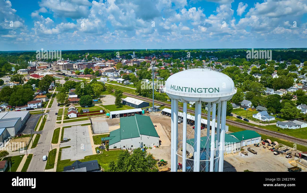 Aerial View of Huntington Water Tower and Downtown Indiana Stock Photo ...