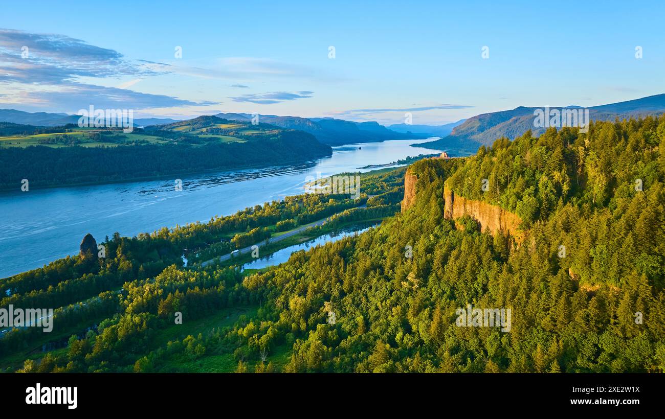 Aerial View of Columbia Gorge River and Forested Plateau Stock Photo ...