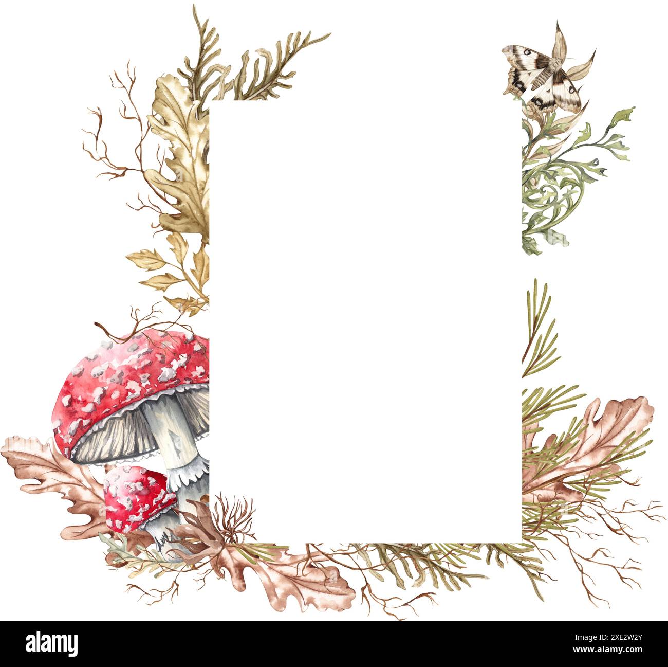 Watercolor forest frame. Woodland invitation template Illustration ...