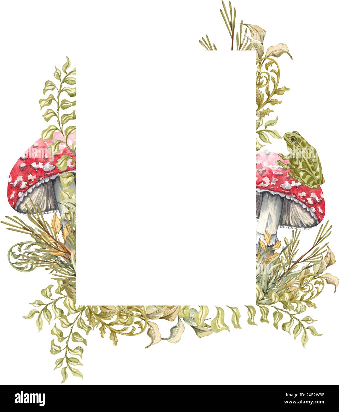 Watercolor forest frame. Woodland invitation template Illustration ...