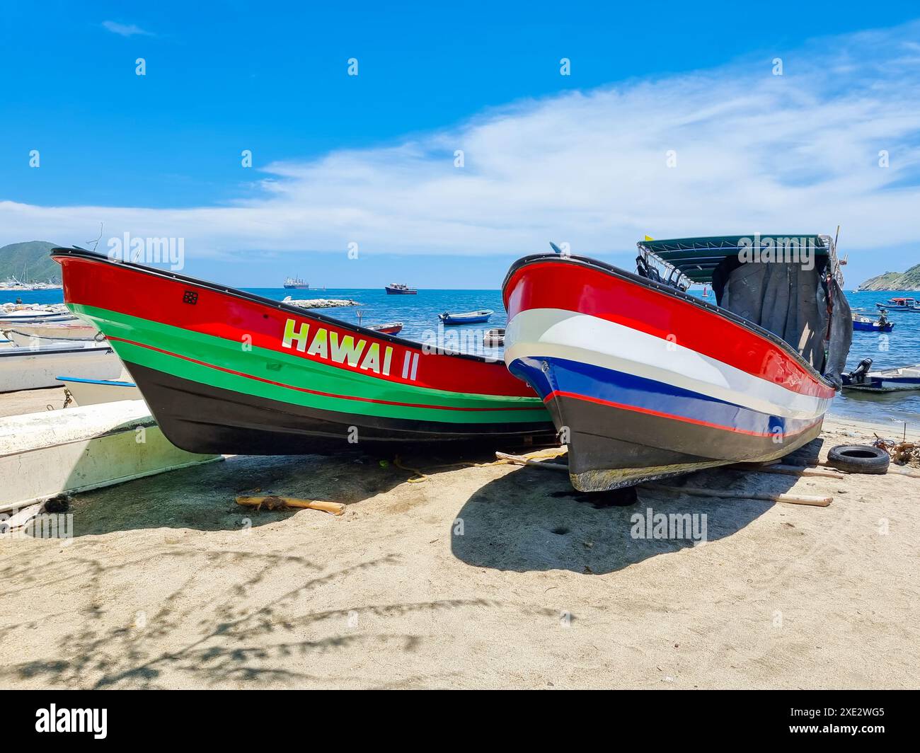 Colombia, Santa Marta, boats on the beach Stock Photo - Alamy