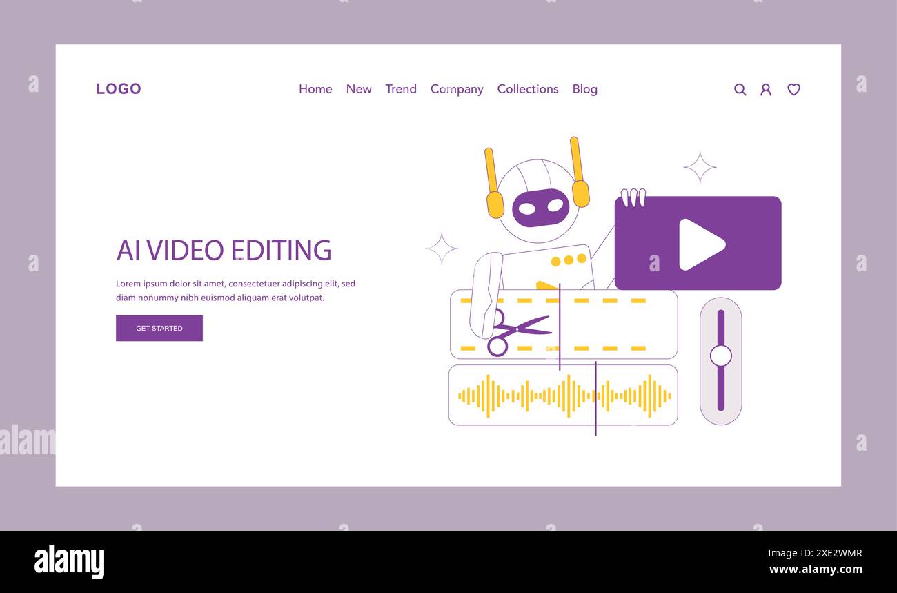 AI Video Editing concept. An illustration of a robot with headphones ...