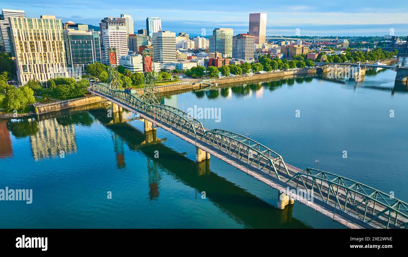 Aerial View of Portland Downtown with Hawthorne Bridge and Willamette ...