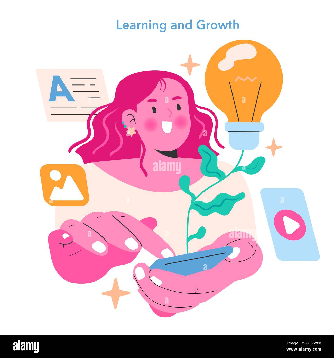 Personal development concept. A stylized woman symbolizes continuous ...