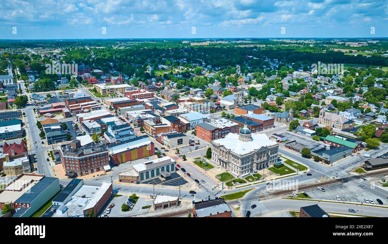 Aerial View of Historic Courthouse and Downtown Huntington Indiana ...
