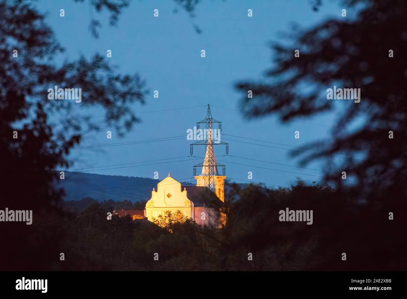 Scenic front view of catholic church on a late spring evening Stock ...