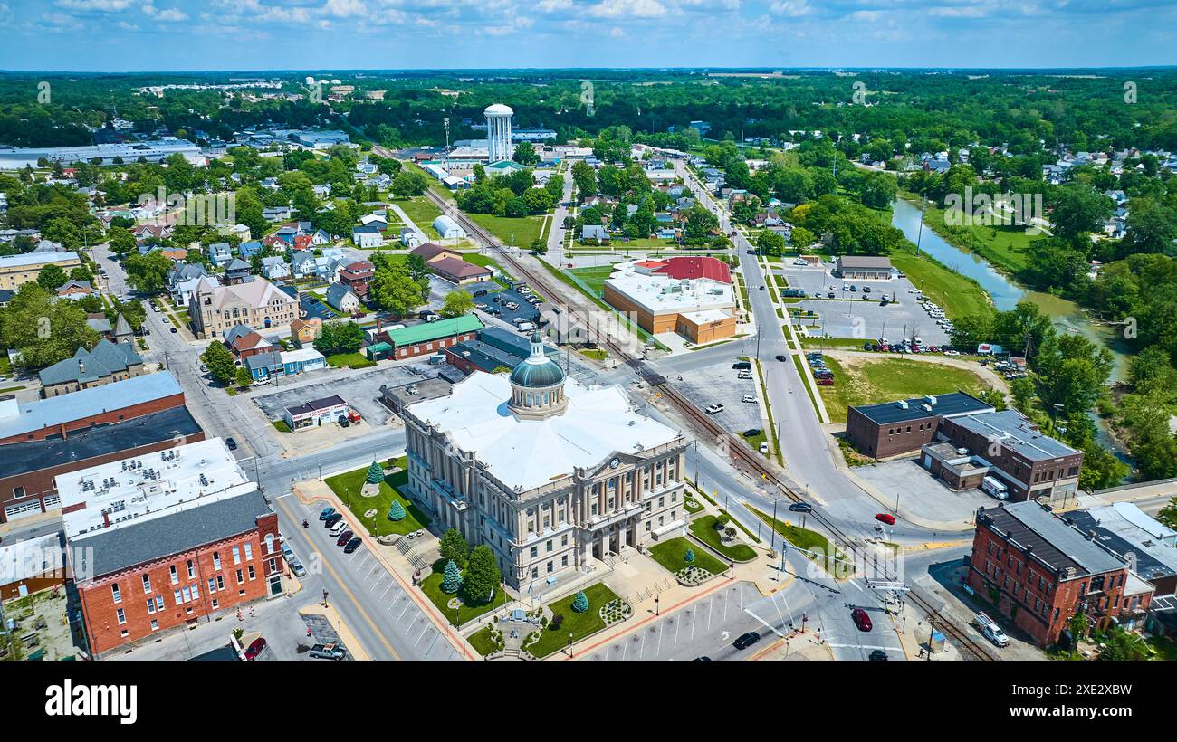 Aerial View of Historic Courthouse and Charming Small Town Layout Stock ...