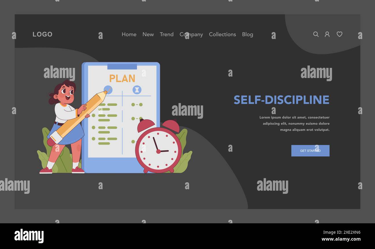 Self Discipline concept. A young girl enthusiastically marks a ...