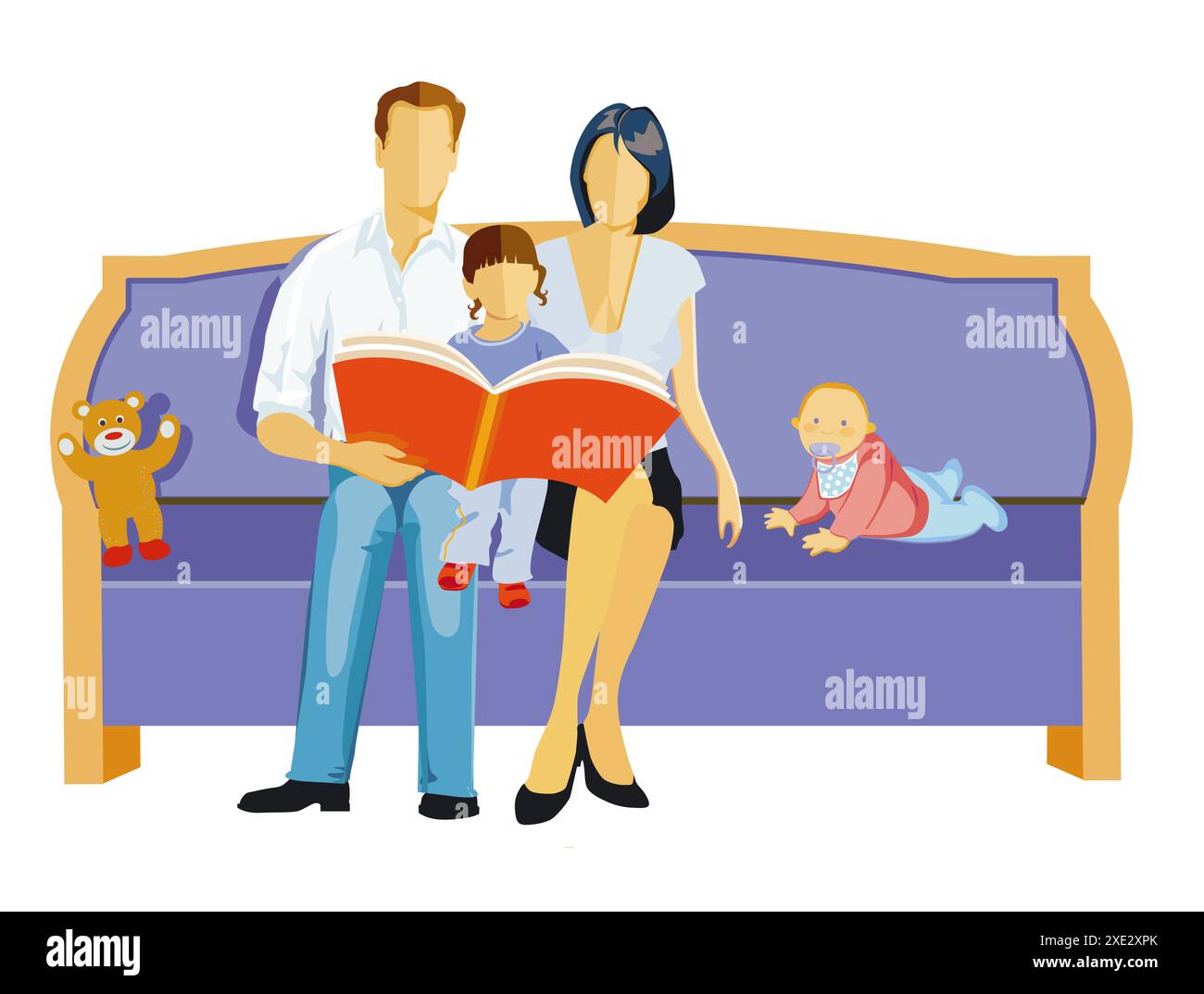 Parents with children reading aloud Stock Photo - Alamy