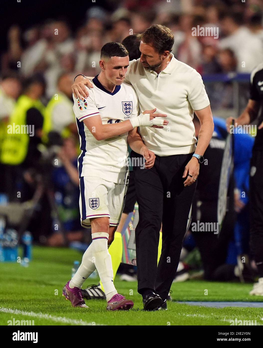 England manager Gareth Southgate and Phil Foden during the UEFA Euro ...