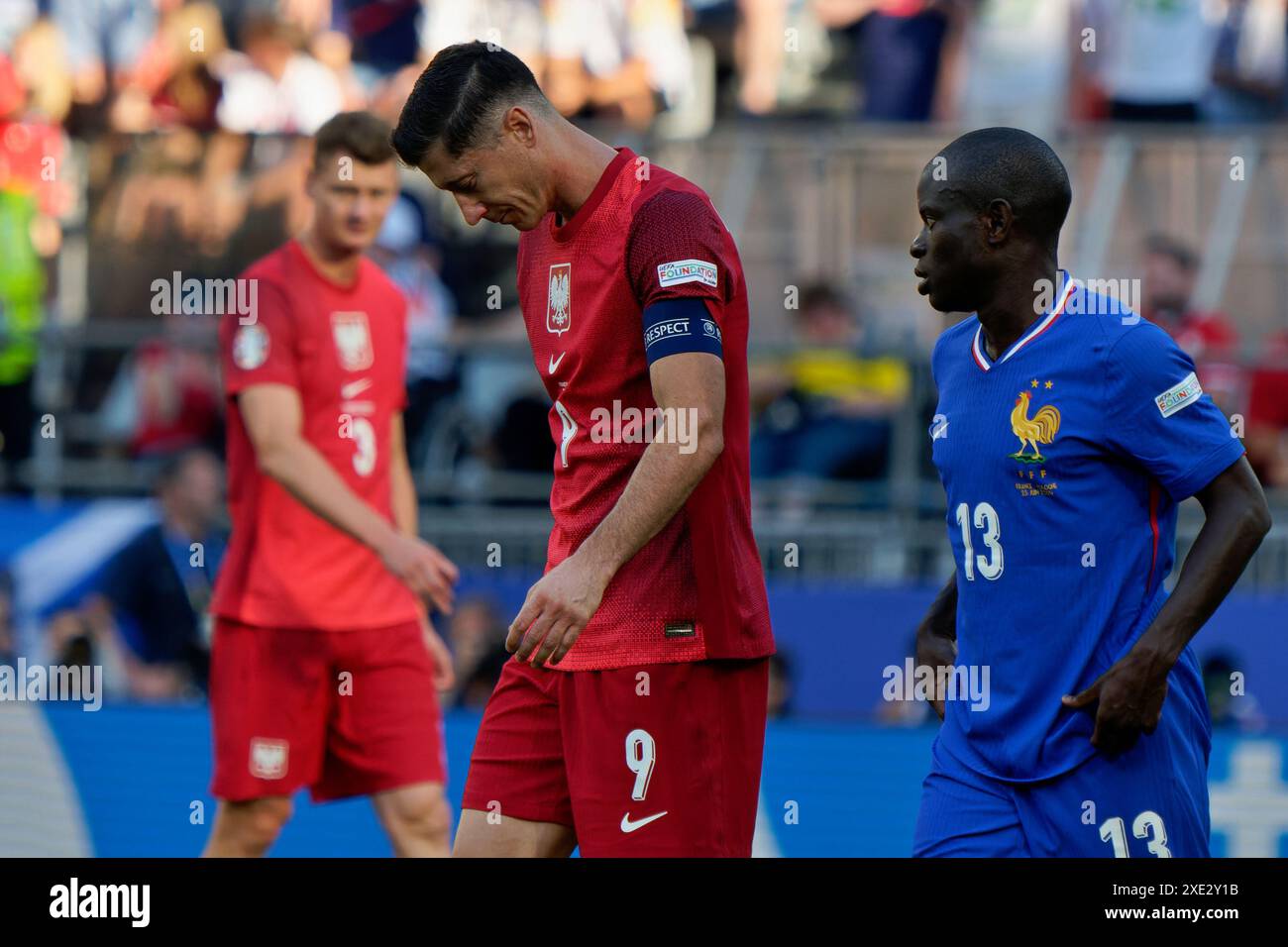 Robert Lewandowski of Poland and N'Golo Kante of France during UEFA ...