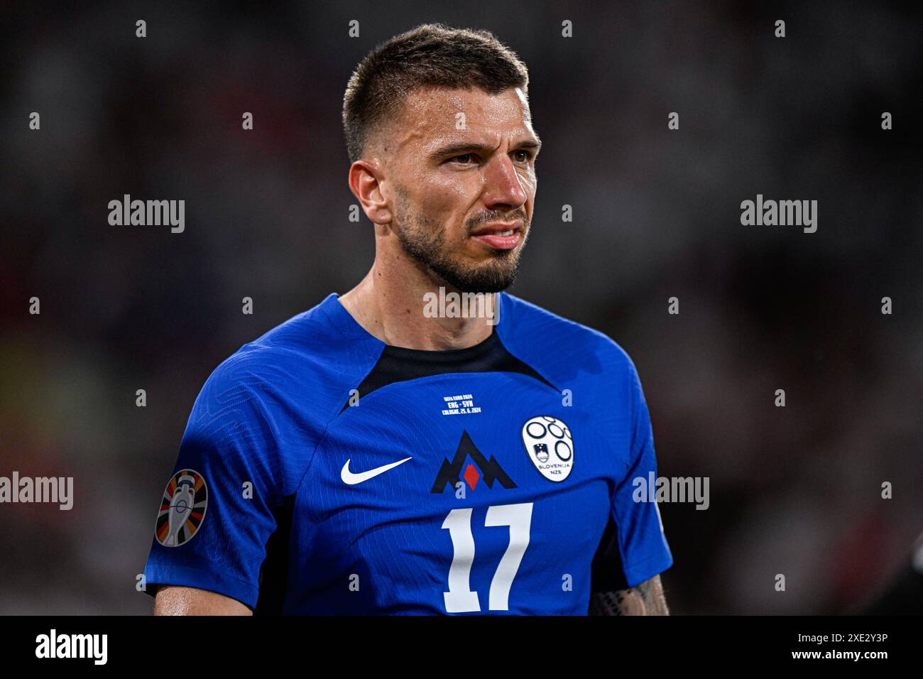 COLOGNE, GERMANY - JUNE 25: Jan Mlakar of Slovenia looks up during the ...