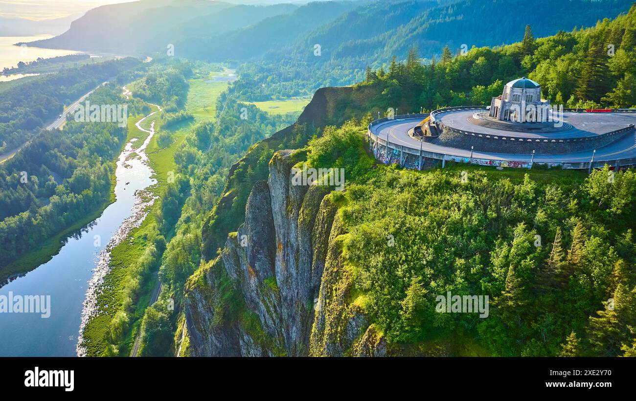 Aerial View of Vista House Overlooking Columbia Gorge River Stock Photo ...