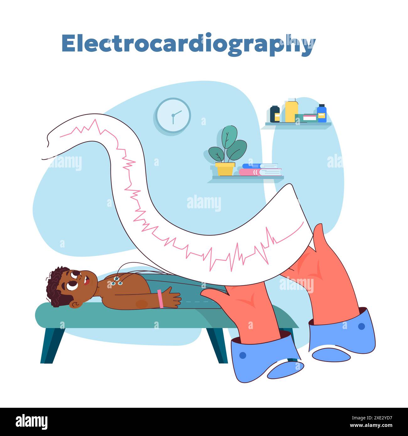 Pediatric cardiology check. Relaxed child undergoes electrocardiogram ...