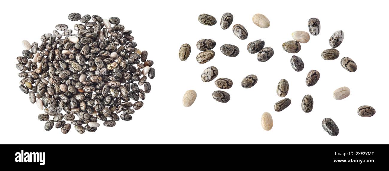 Chia seeds isolated on white background with full depth of field. Top ...