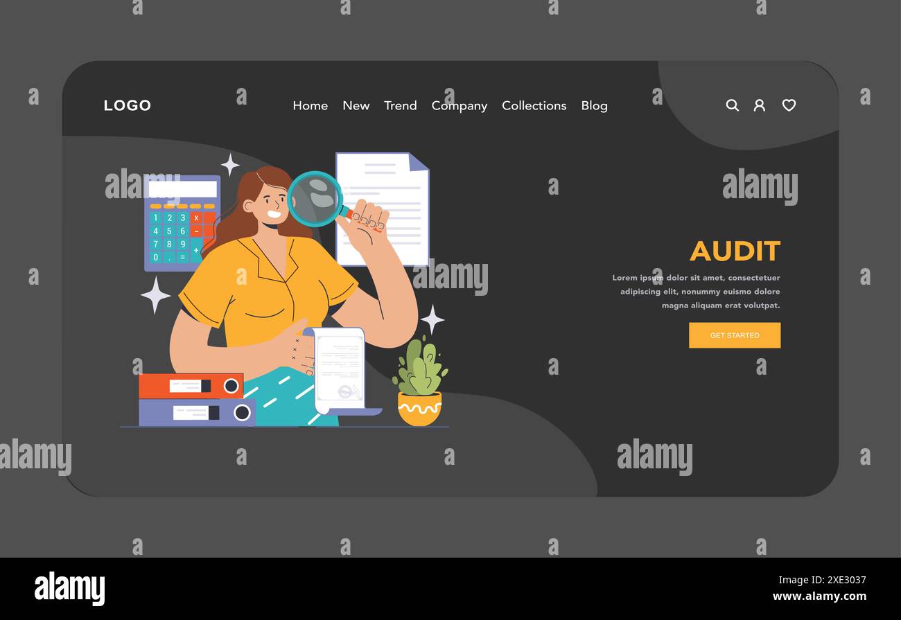 Audit concept. Professional woman examining financial documents, using ... Audit concept. Professional woman examining financial documents, using ...