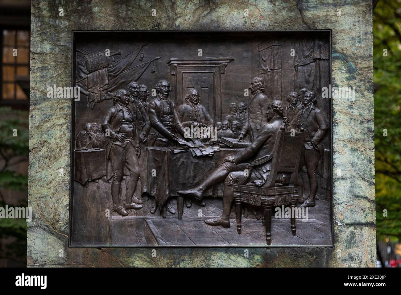 Boston, Massachusetts, USA - October 29, 2023: Detail of a bas relief ...