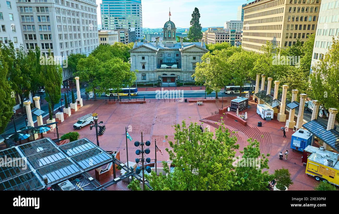 Aerial View of Historic Courthouse and Urban Plaza in Portland Oregon ...