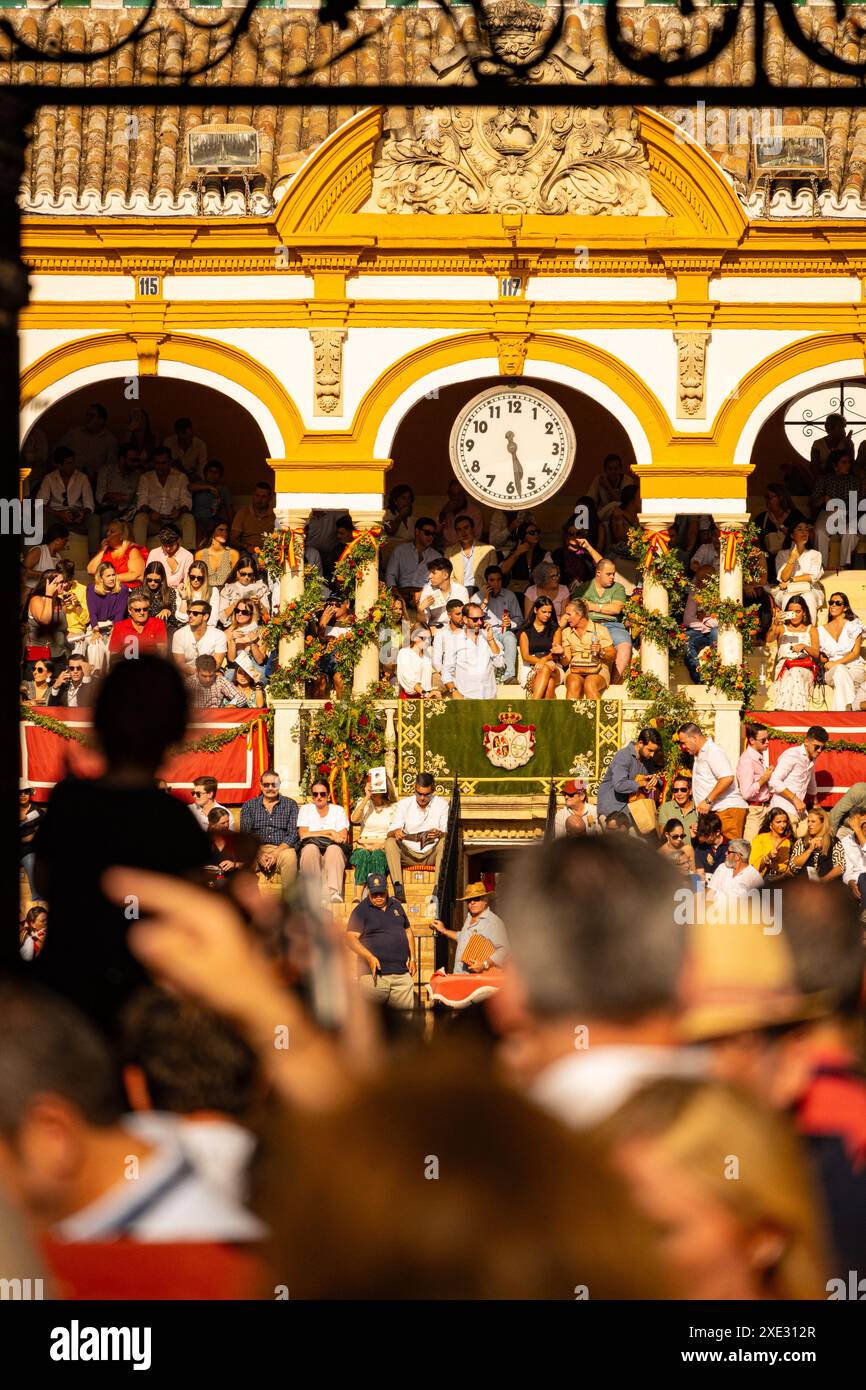 Bullfighting arena and audience before a bullfight event in Seville ...