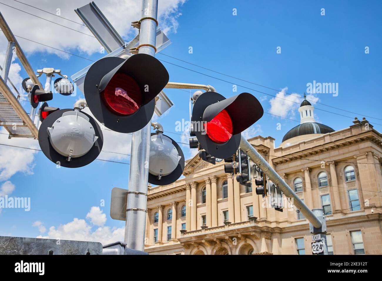 Train Traffic Signals and Neoclassical Courthouse Upward Perspective ...