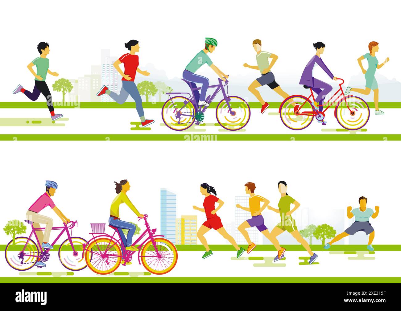 People do sports in their free time, illustration Stock Photo - Alamy