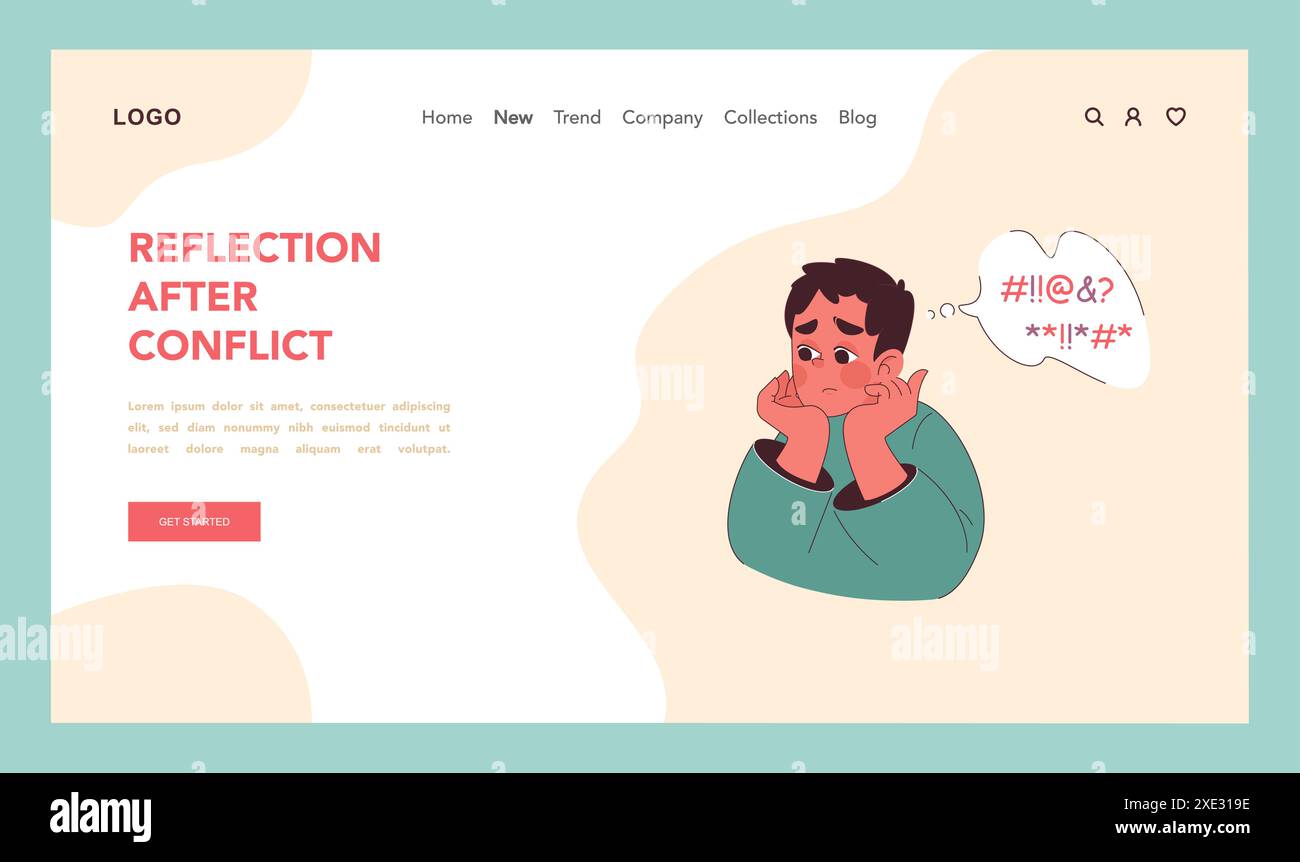 Reflection after Conflict concept. A young boy reflects on a recent ...