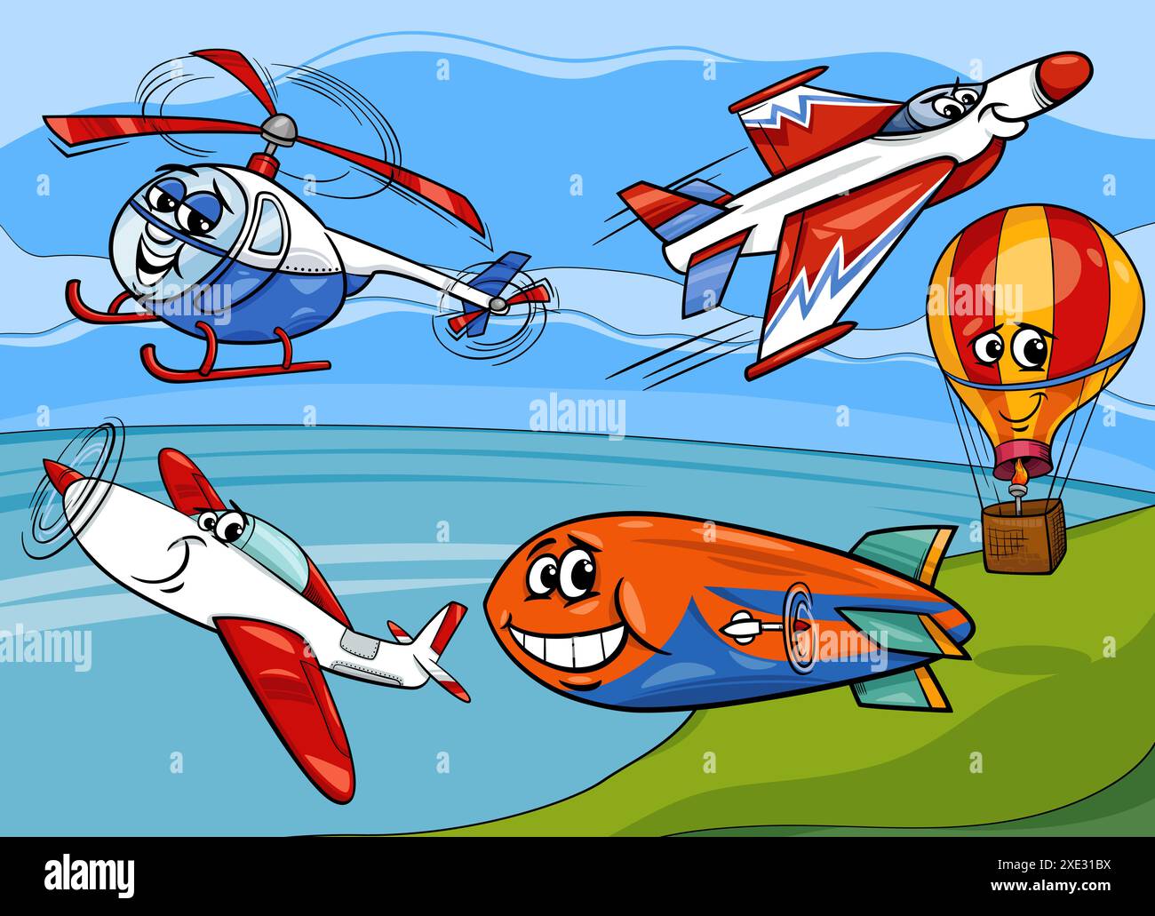Cartoon airplanes and aircraft vehicles characters group Stock Photo ...