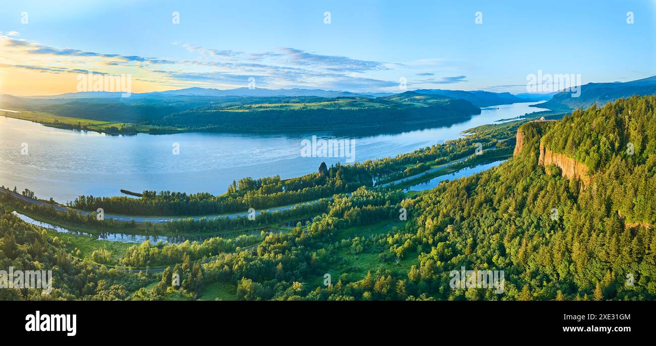 Aerial Fly Through Columbia Gorge at Sunset Stock Photo - Alamy