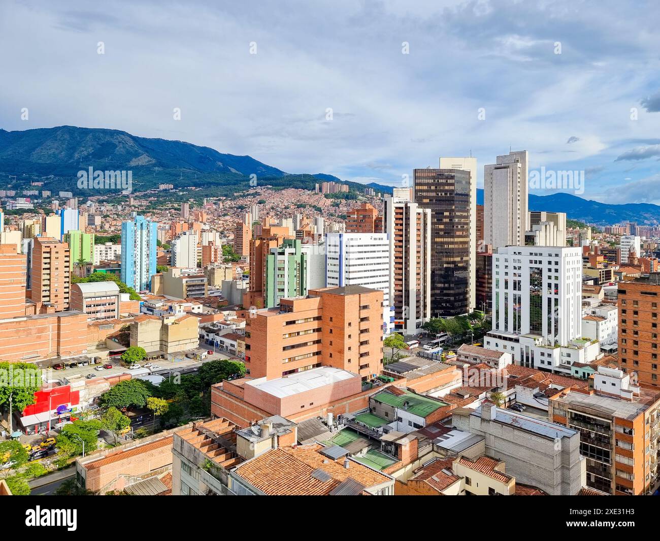 Colombia, Medellin, skyscrapers and historic buildings in the center ...