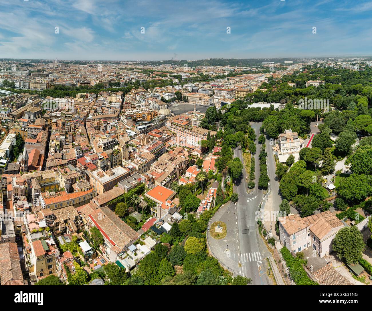 Rome cityscape aerial panorama of many buildings with orange roofs from ...